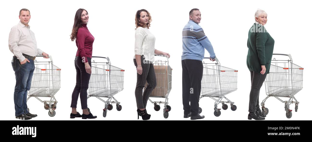 group of people with cart isolated on white Stock Photo - Alamy