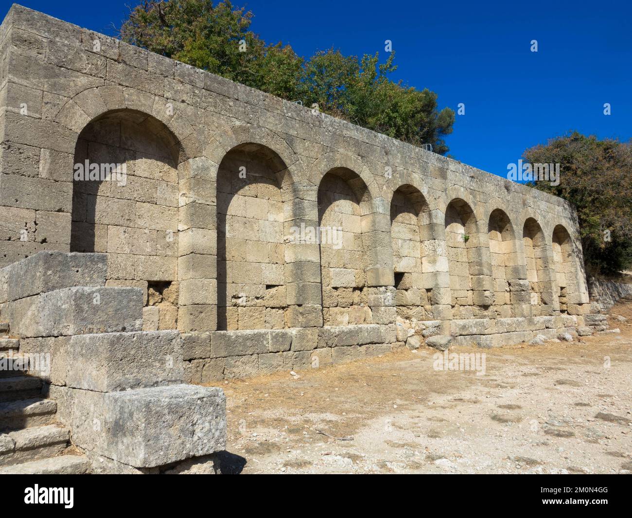 Ruins of the ancient theater in the Acropolis of Rhodes. Rhodes island ...