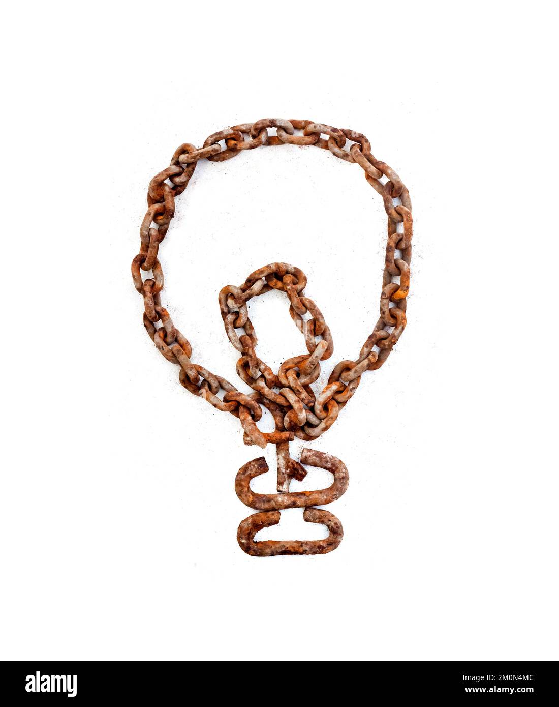 Large old rusty chain in the shape of air balloon on white background ...