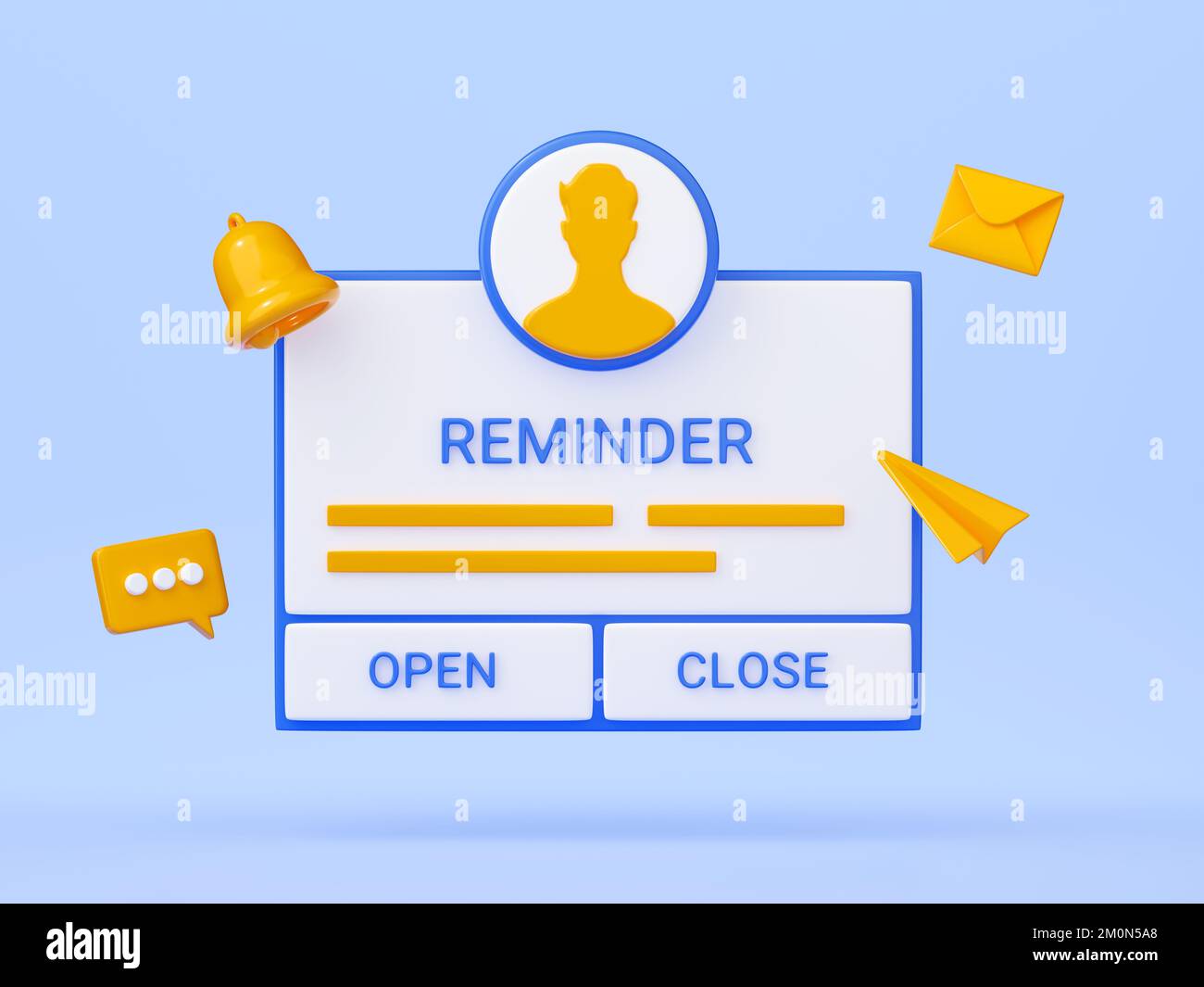 Reminder 3D render - notification page with buttons and floating ...