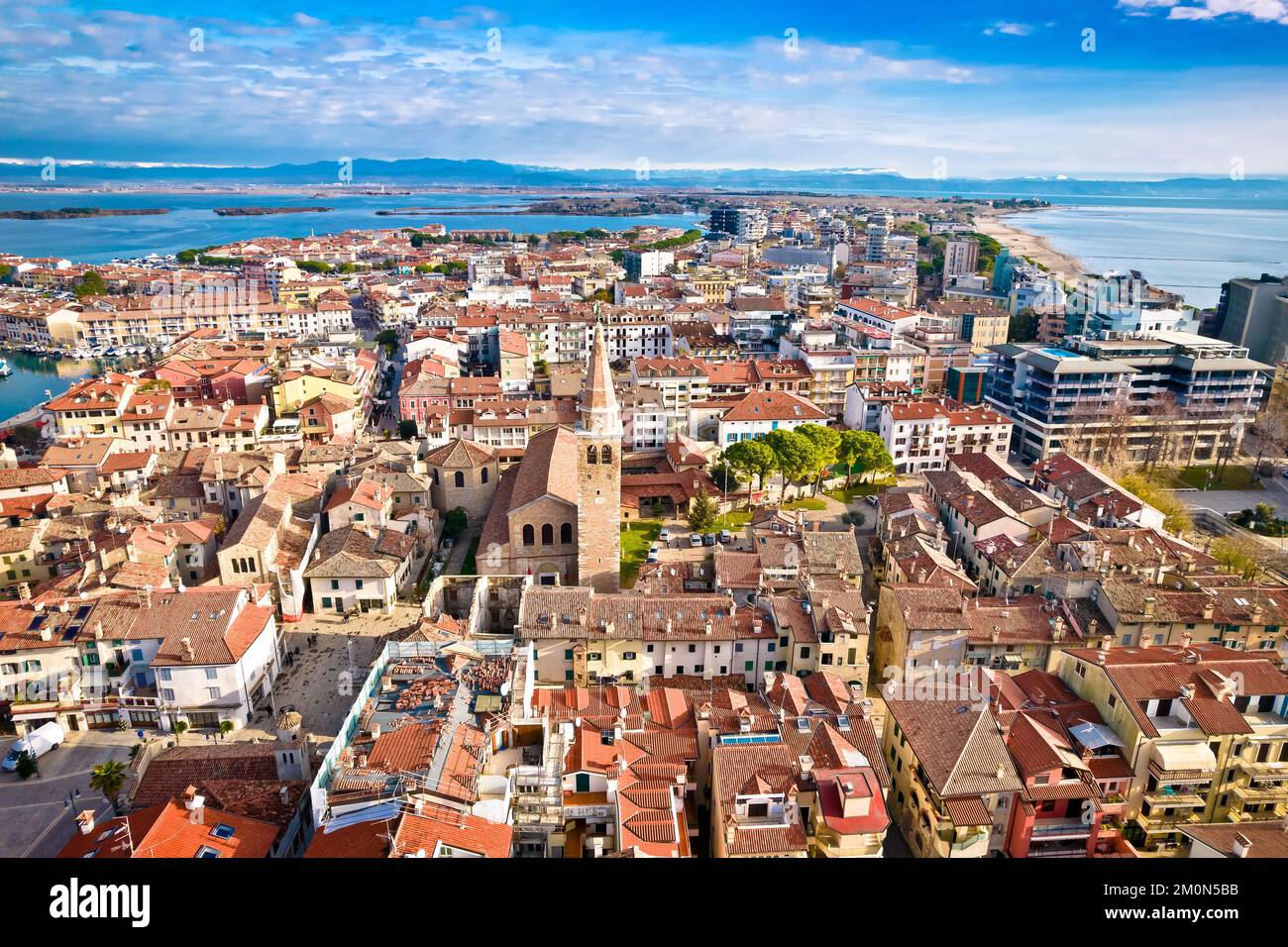 Town of Grado hitoric architecture and waterfront aerial view, Friuli ...