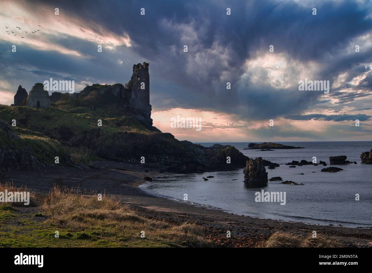 Dunure Castle on the coast of Ayrshire in Southern Scotland Stock Photo ...