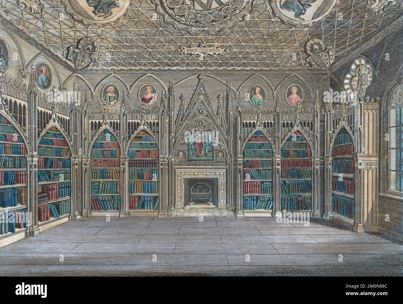 The library at Strawberry Hill House, Twickenham, London, England. The ...