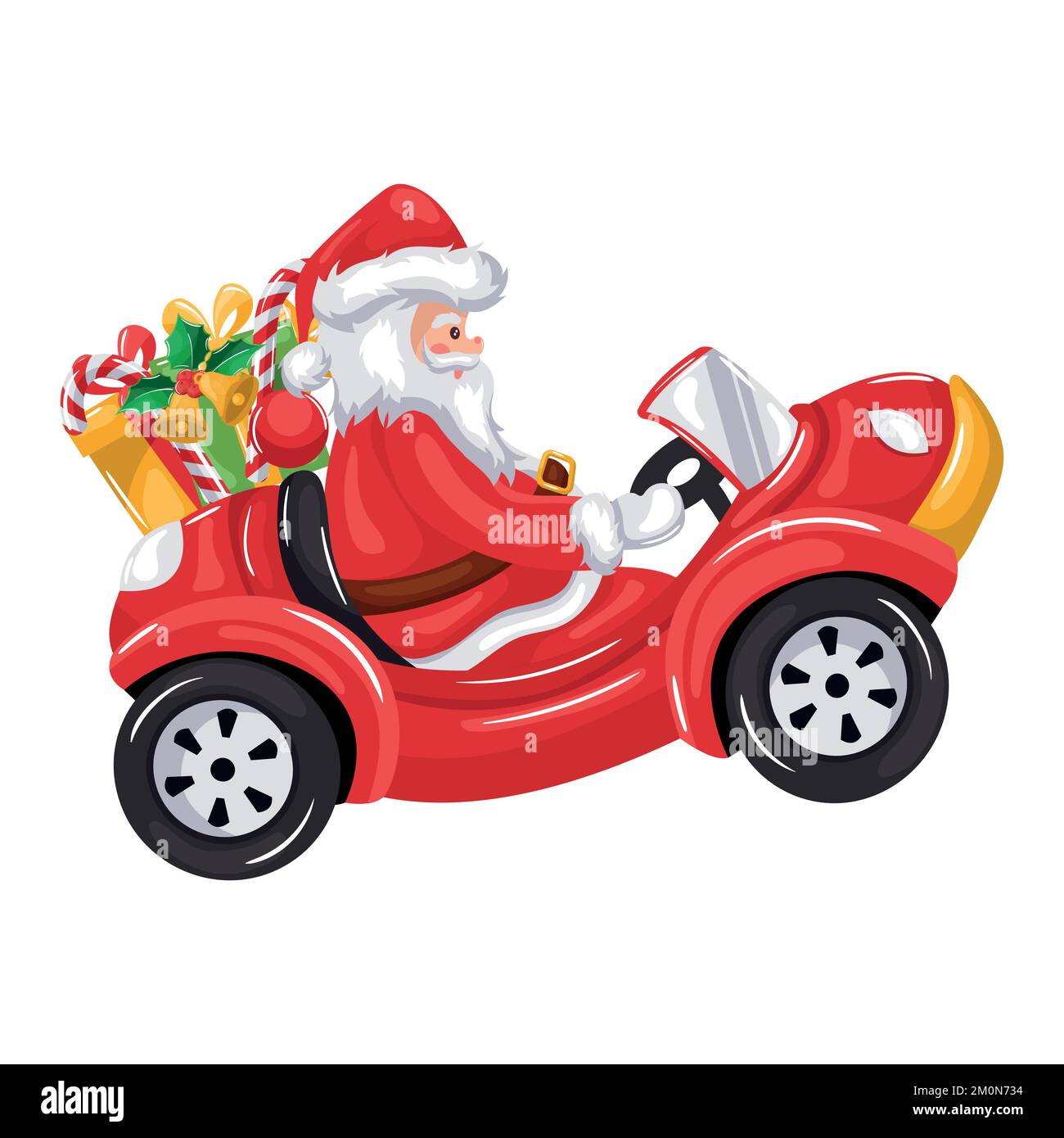 Santa claus driving a car cartoon delivering gifts for merry christmas ...