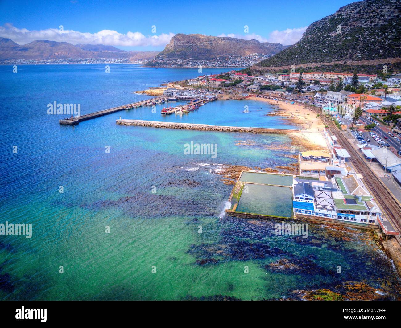 An aerial view of yachts and boats in the water area of the seaport and ...