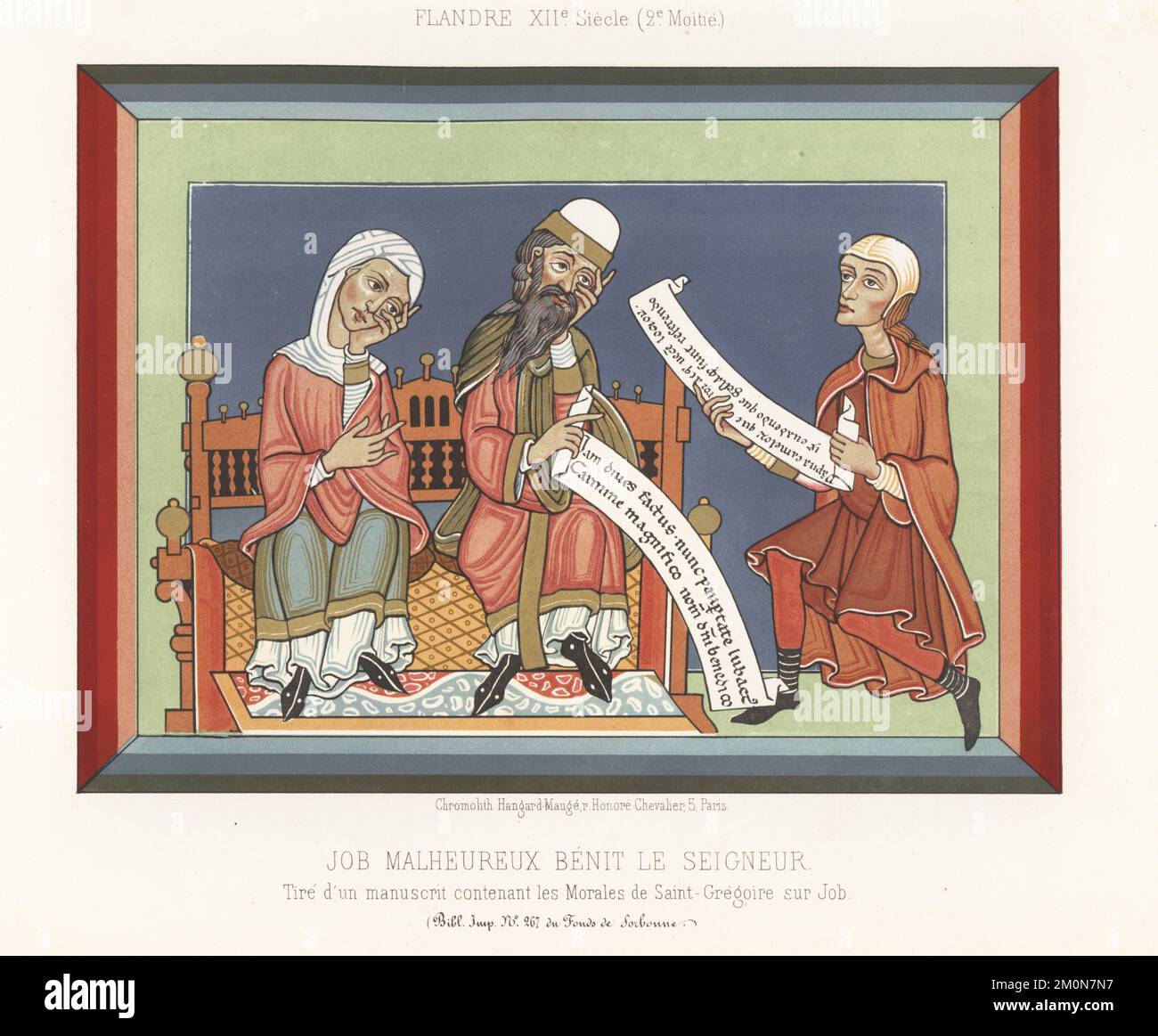 Biblical figure Job in Flemish costume, 12th century. Job praises the ...