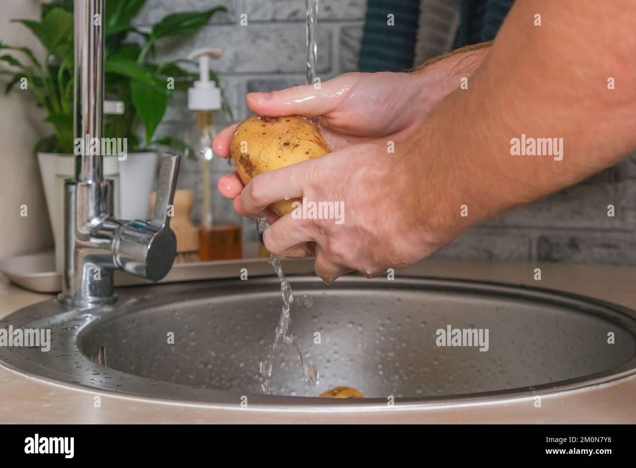 Person washing peeling fresh potato hi-res stock photography and images ...