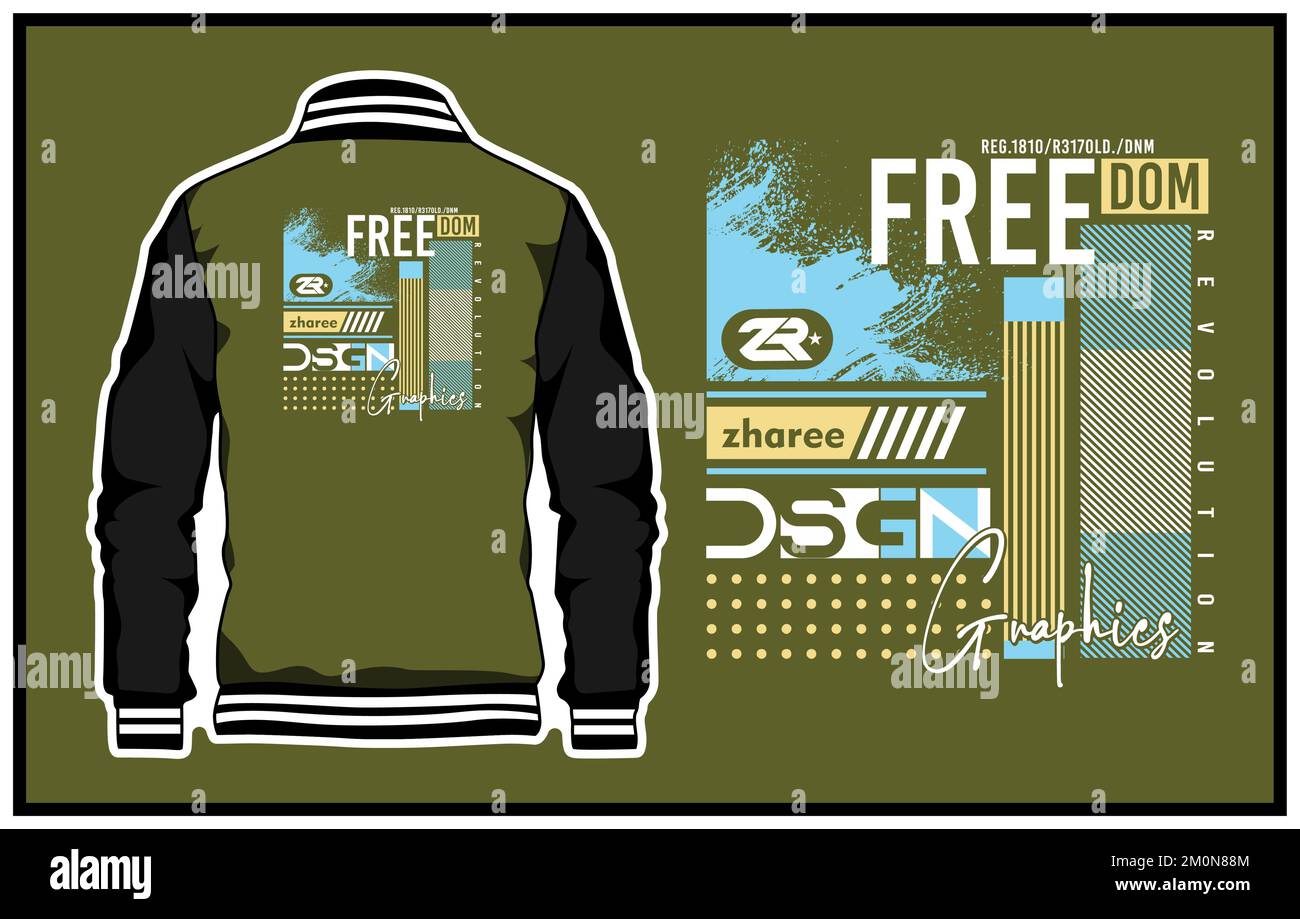 A vector design of a varsity jacket in olive green and black colors ...