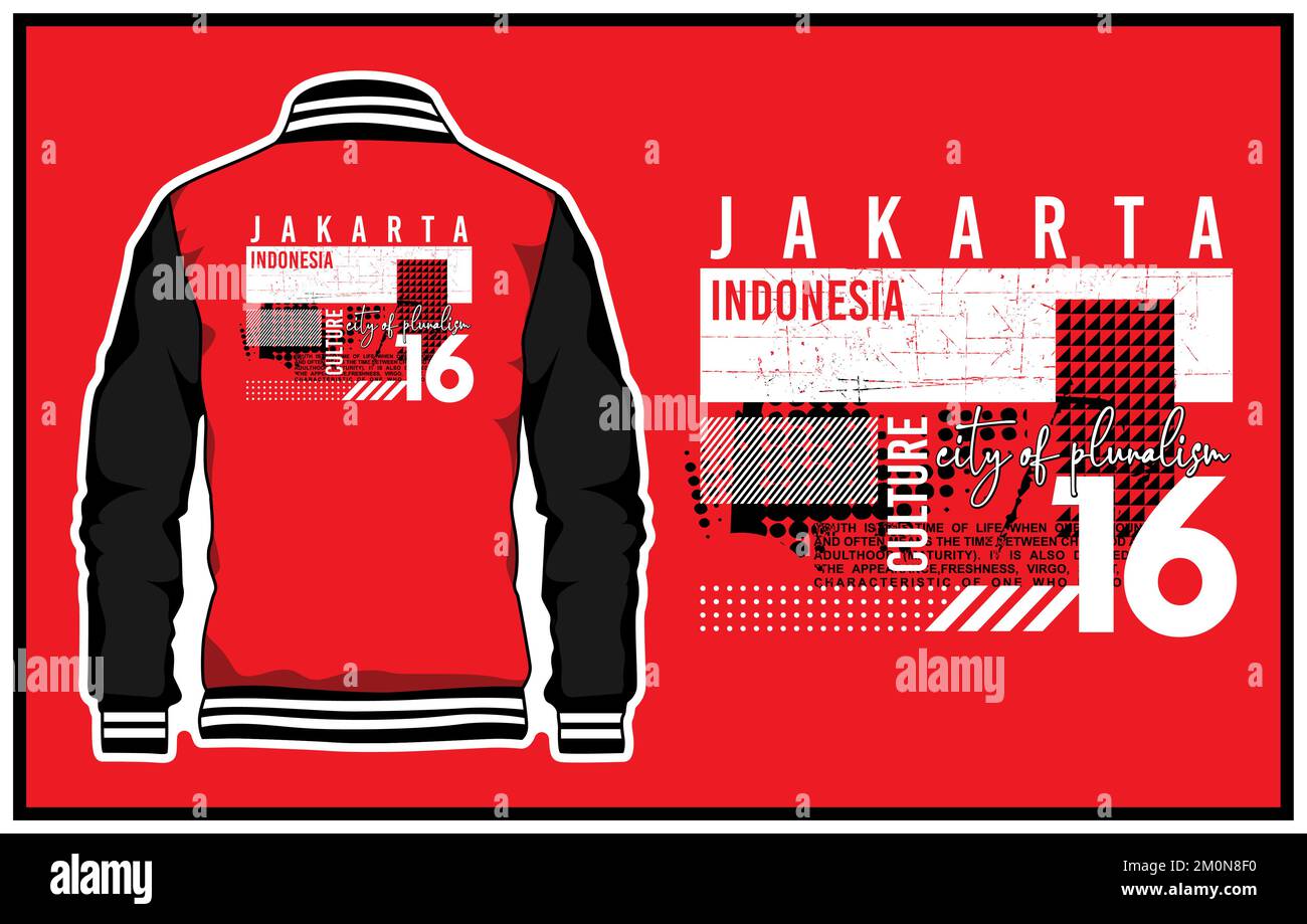 A vector design of a varsity jacket in red and black colors with ...