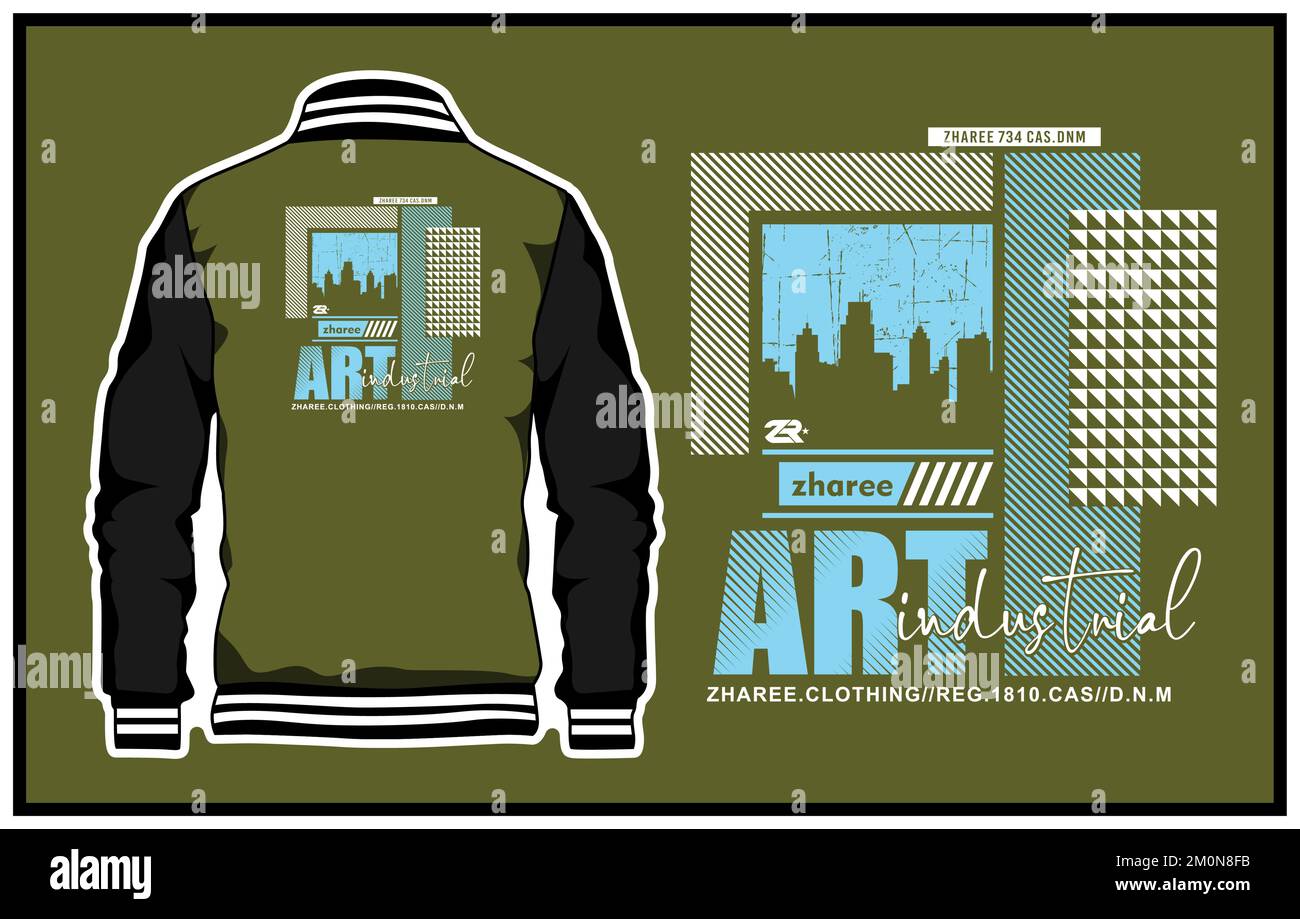 A vector design of a varsity jacket in olive green and black colors ...