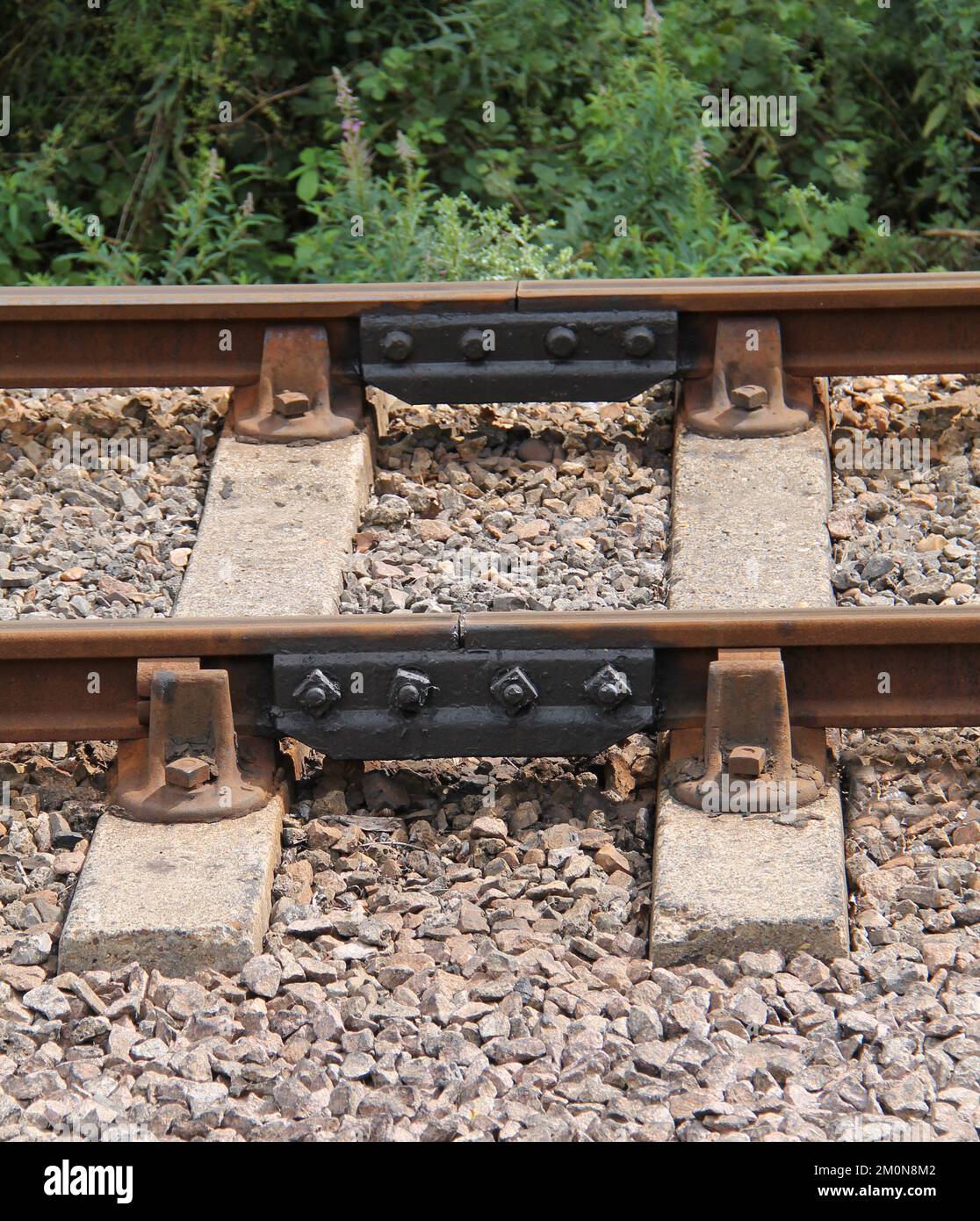 A Pair of Fishplates Connecting Steel Railway Lines Stock Photo - Alamy