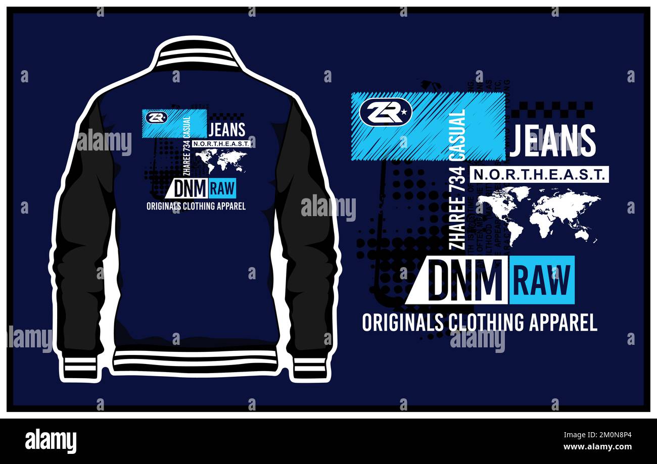 A vector design of a varsity jacket in blue and black colors with an ...