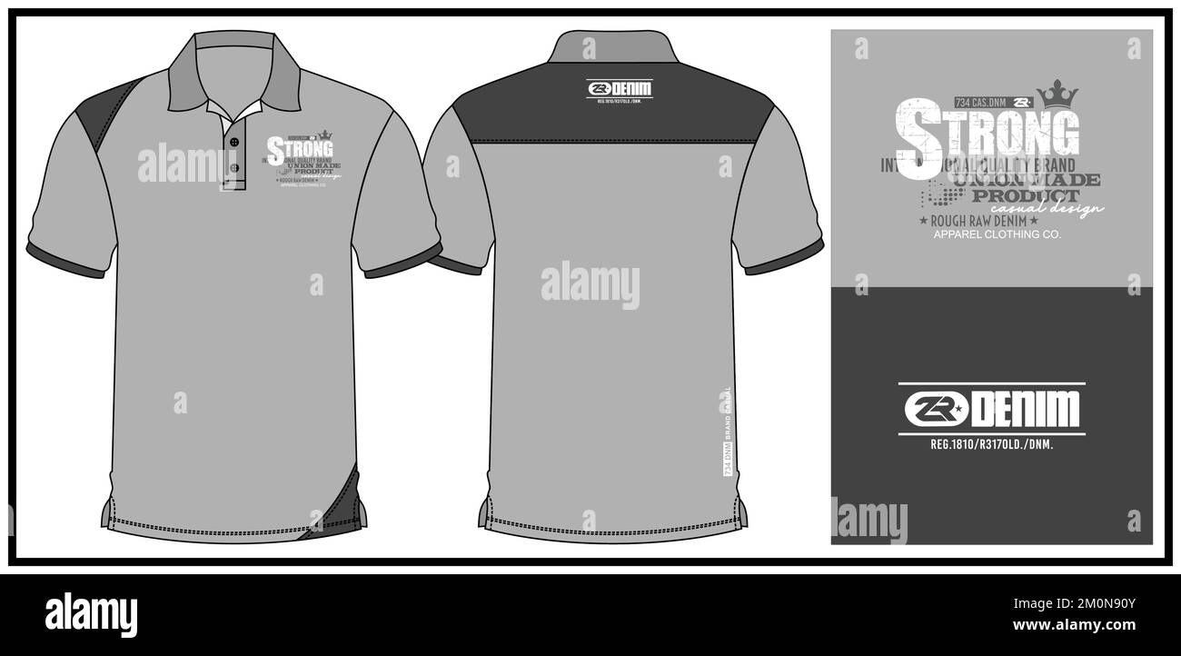 A vector design of a gray shirt with editable prints on the front and ...