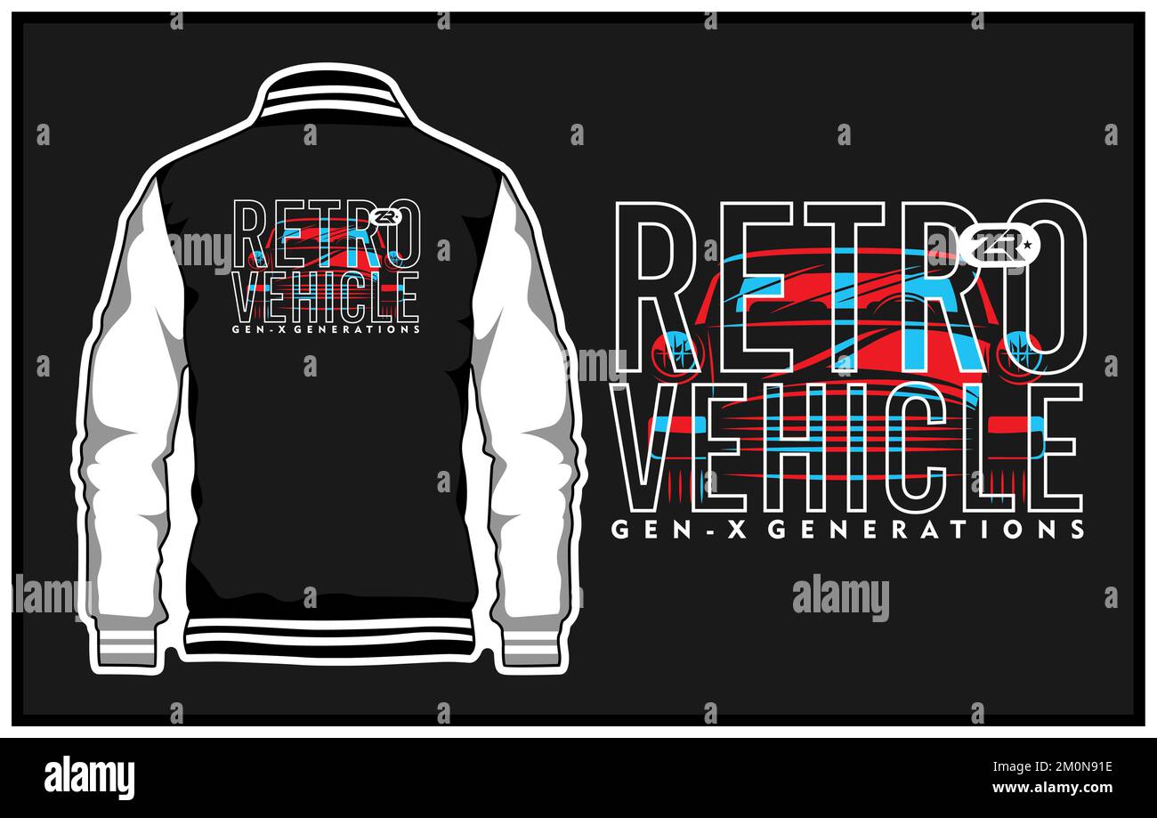 A vector design of a varsity jacket in black and white with an editable ...