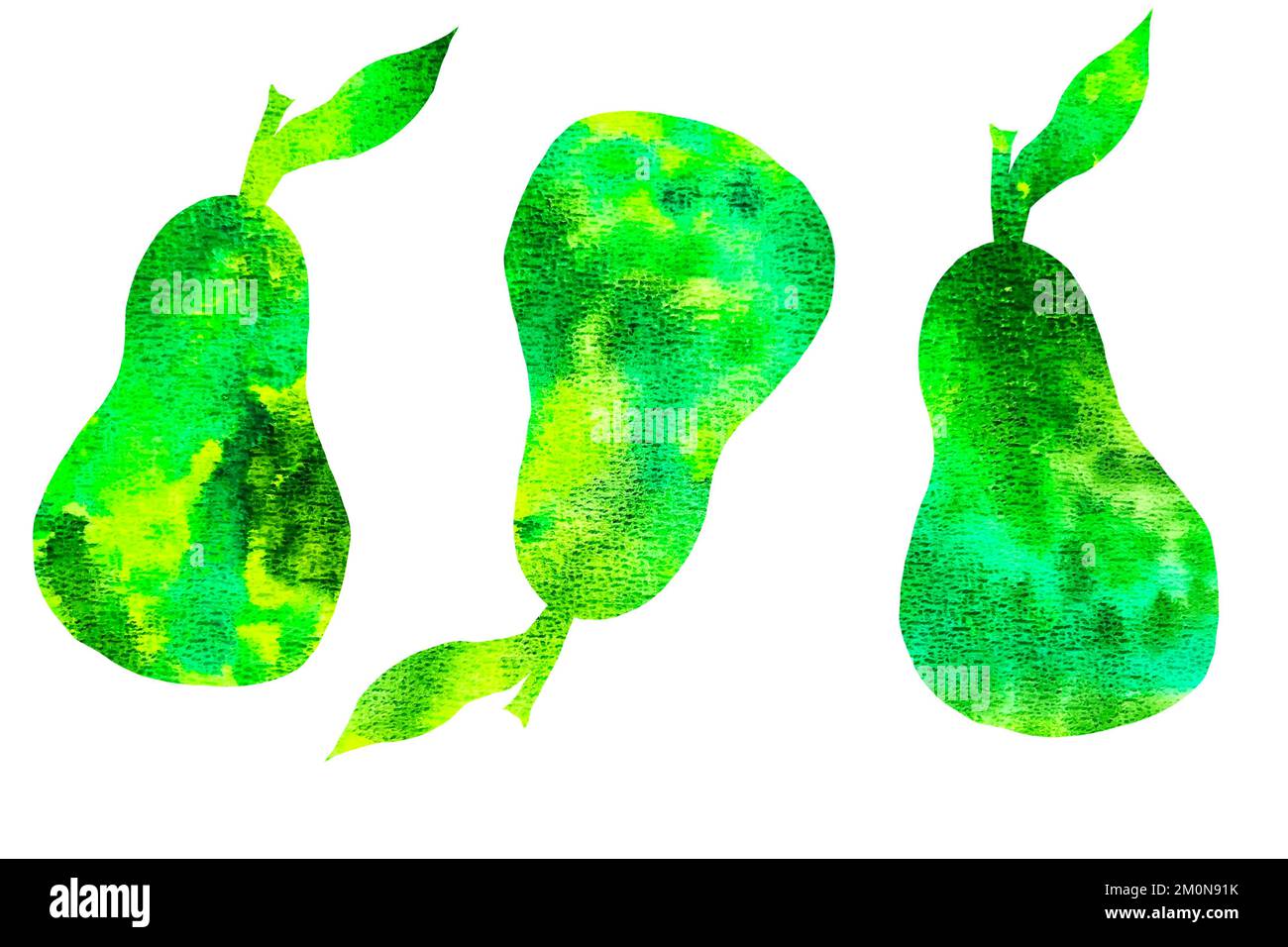 Watercolor set of green pears silhouettes with space for text and your ...
