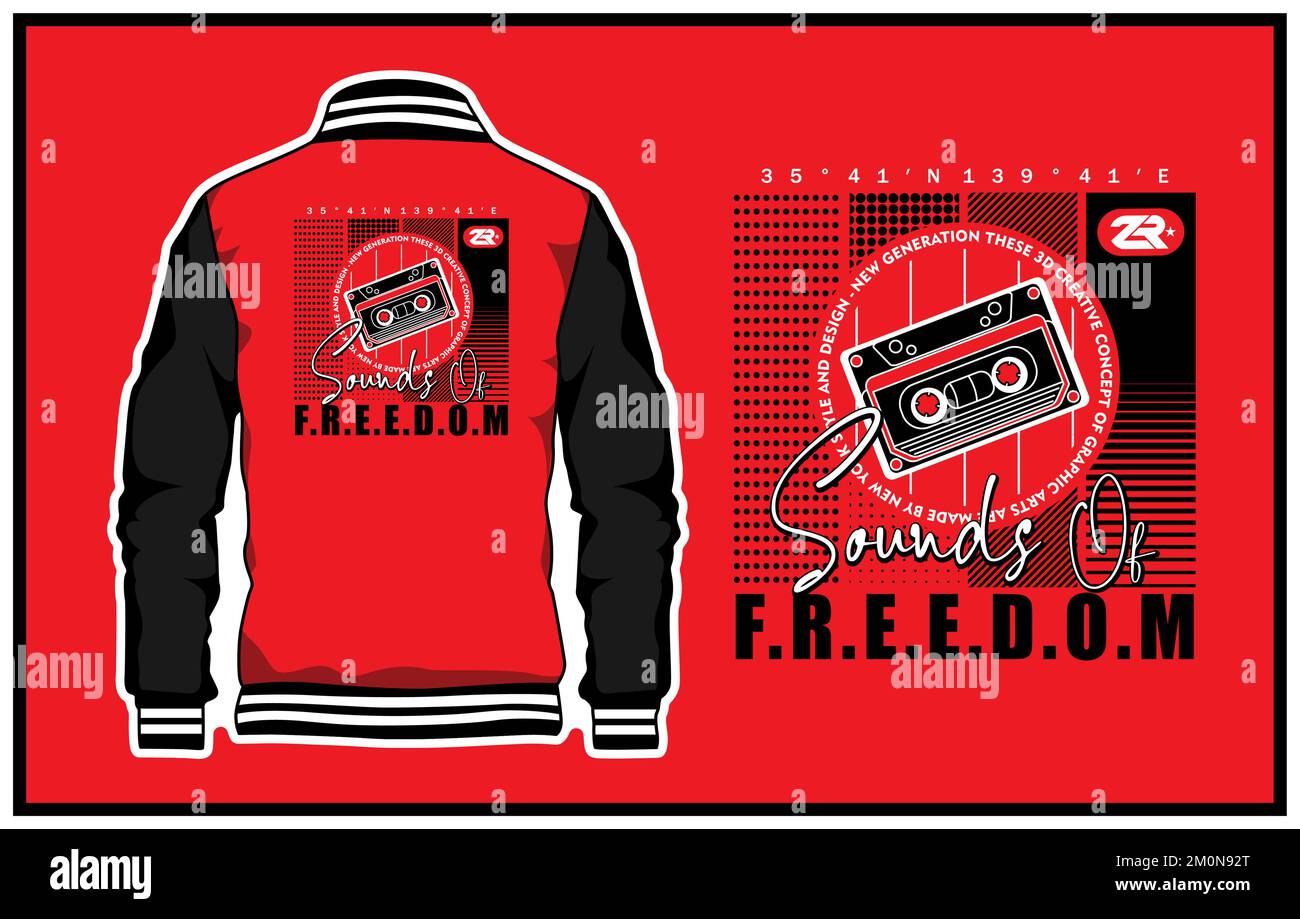A vector design of a varsity jacket in red and black colors with an ...