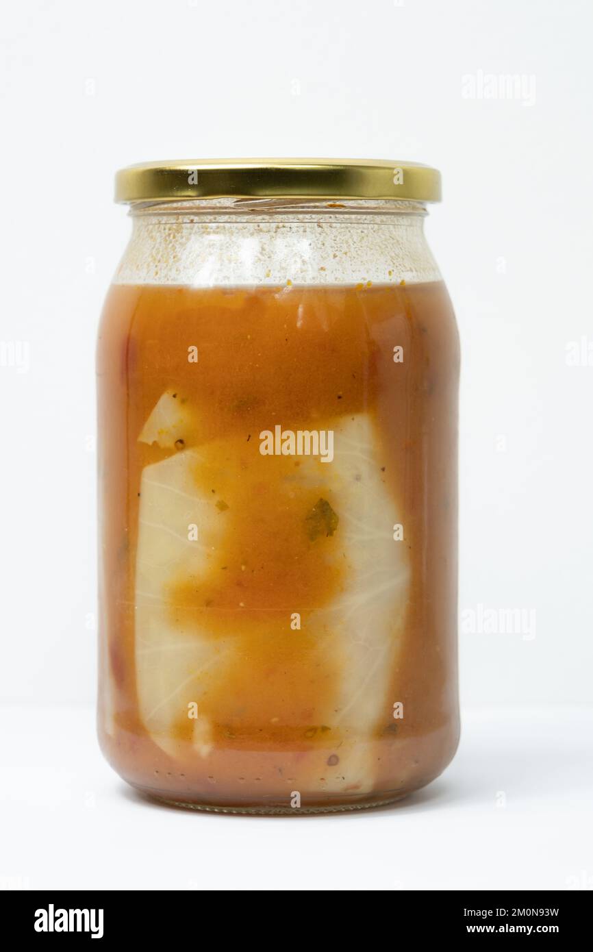 Stuffed Cabbage In A Jar With Tomato Sauce Homemade Preserves With Cabbage And Minced Meat