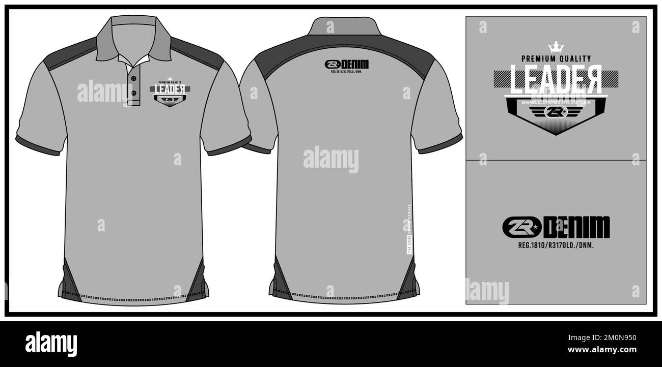 A vector design of a gray shirt with editable prints on the front and ...