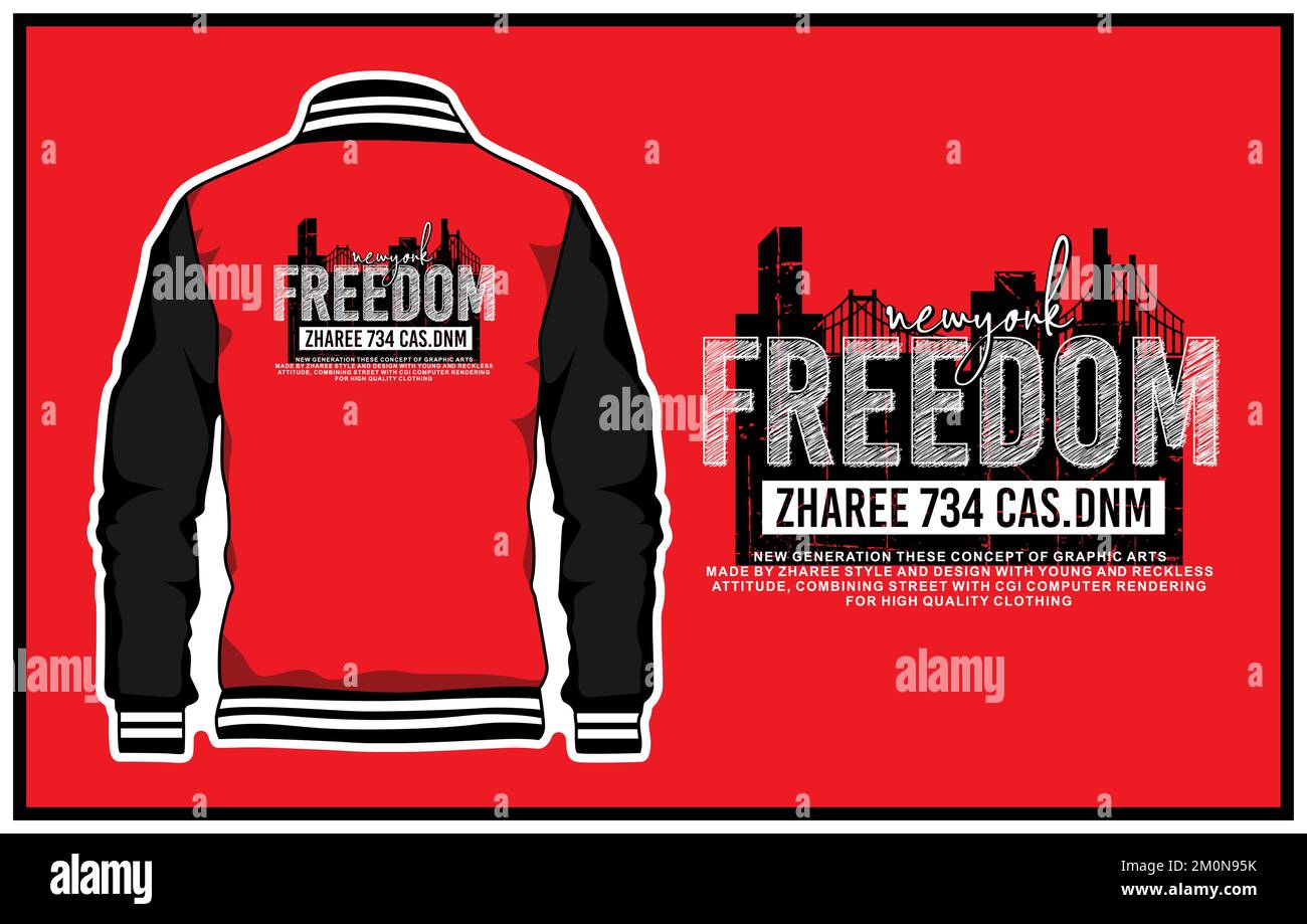 A vector design of a varsity jacket in red and black colors with an ...