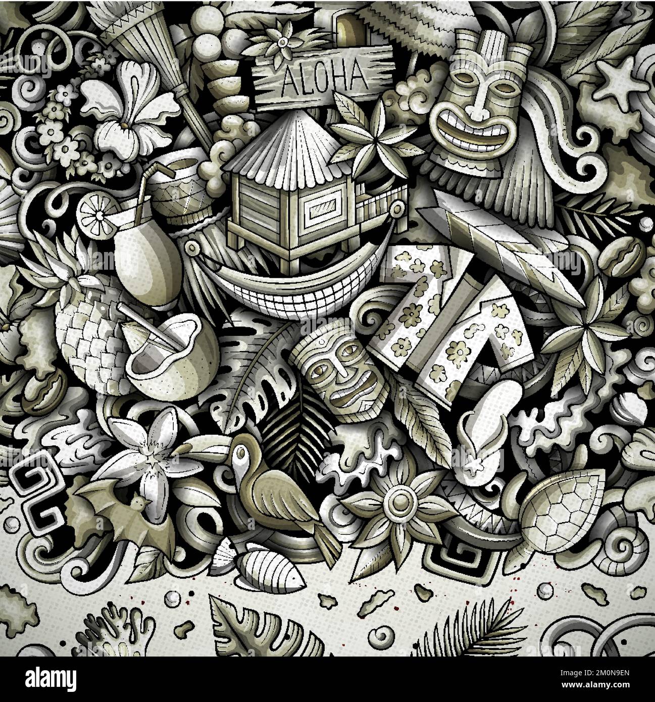 Hawaii cartoon vector doodles frame Stock Vector Image & Art - Alamy