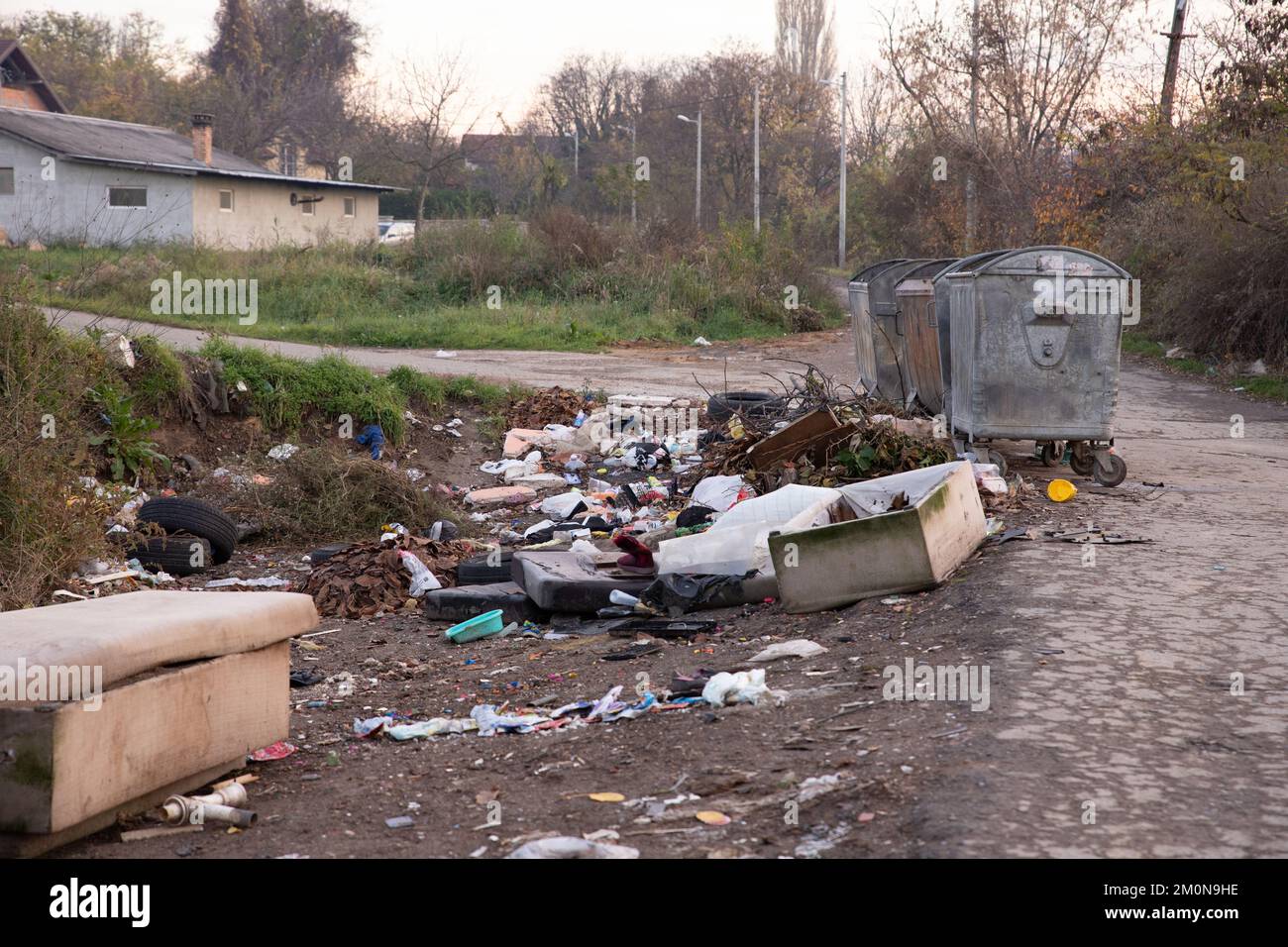 Belgrade, Serbia - November 17, 2022: Garbage pile beside dumpster ...