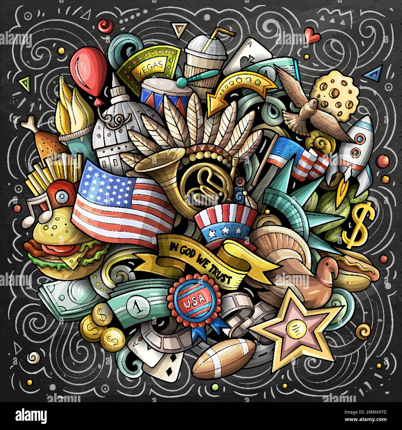USA cartoon vector doodle chalkboard illustration Stock Vector Image ...