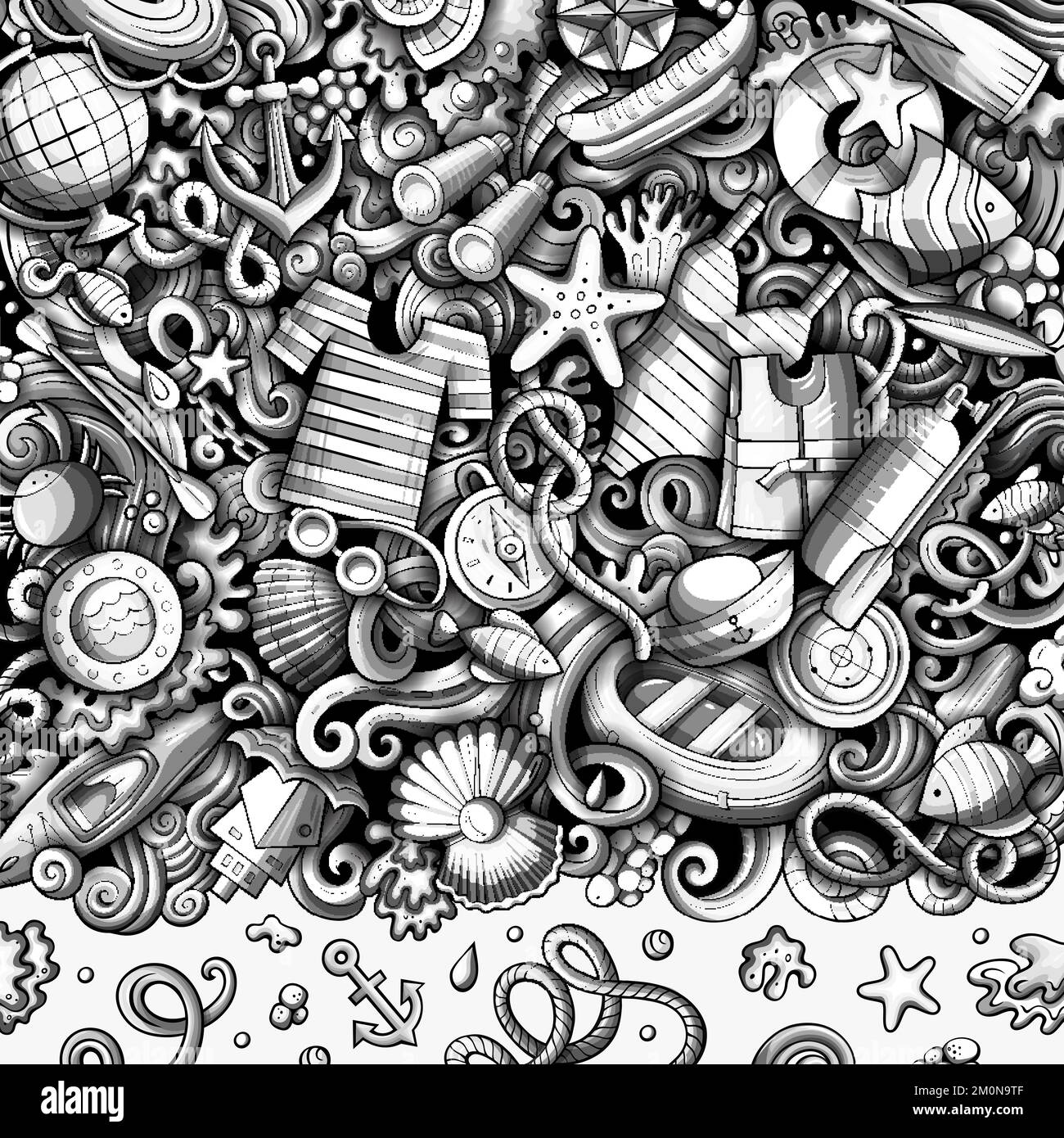 Marine hand drawn vector doodles frame Stock Vector Image & Art - Alamy