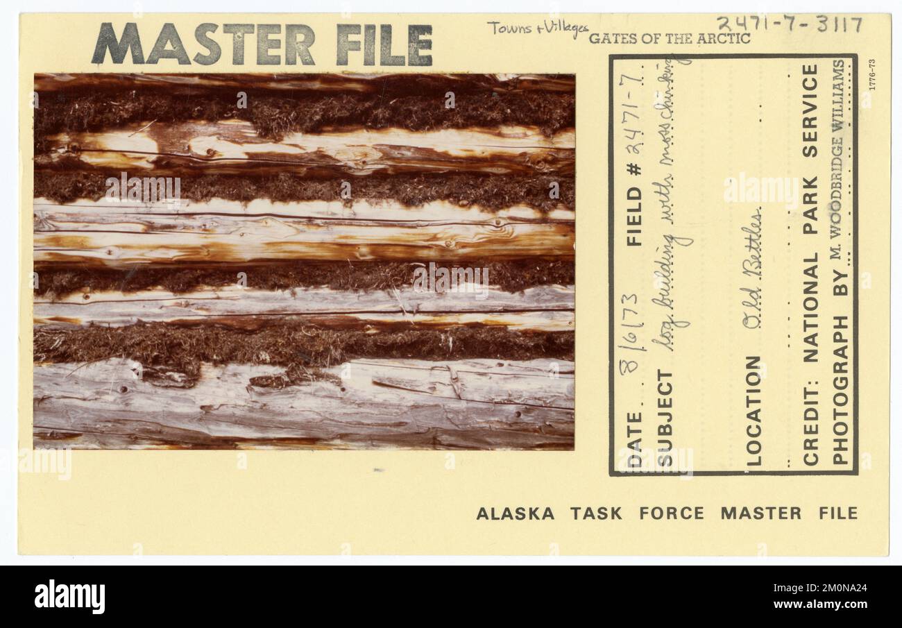 Log building with moss chinking. Alaska Task Force Photographs Stock ...