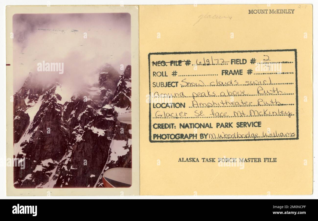 Snow clouds swirl around peaks above Ruth Amphitheater. Alaska Task ...