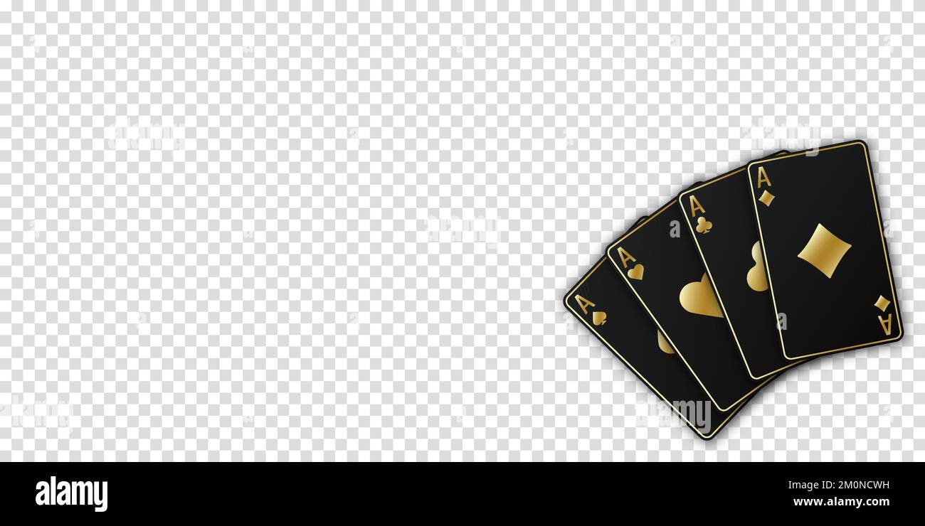 A fan of playing cards consisting of four black and golden Ace of ...