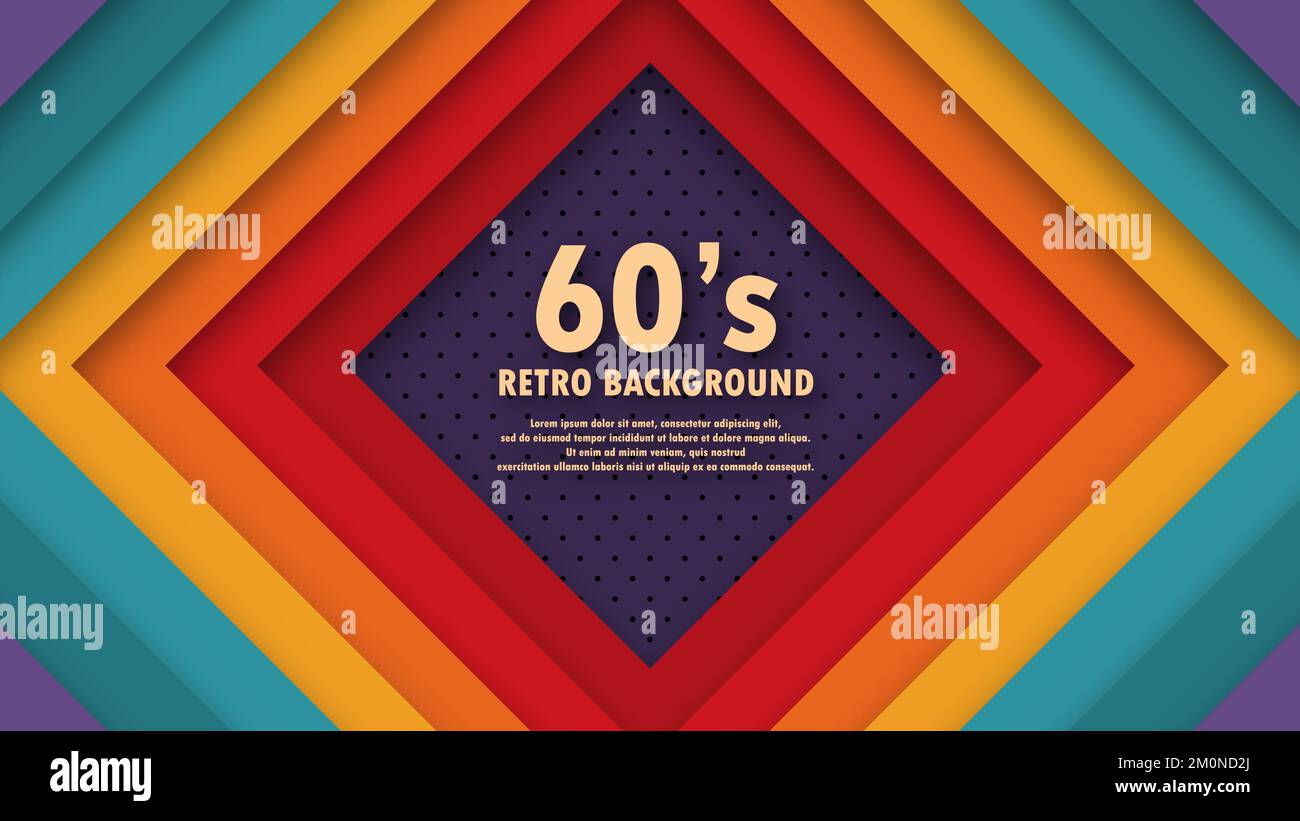 Abstract funky 1960's background with rhombus elements and retro colors. Realistic design in ...