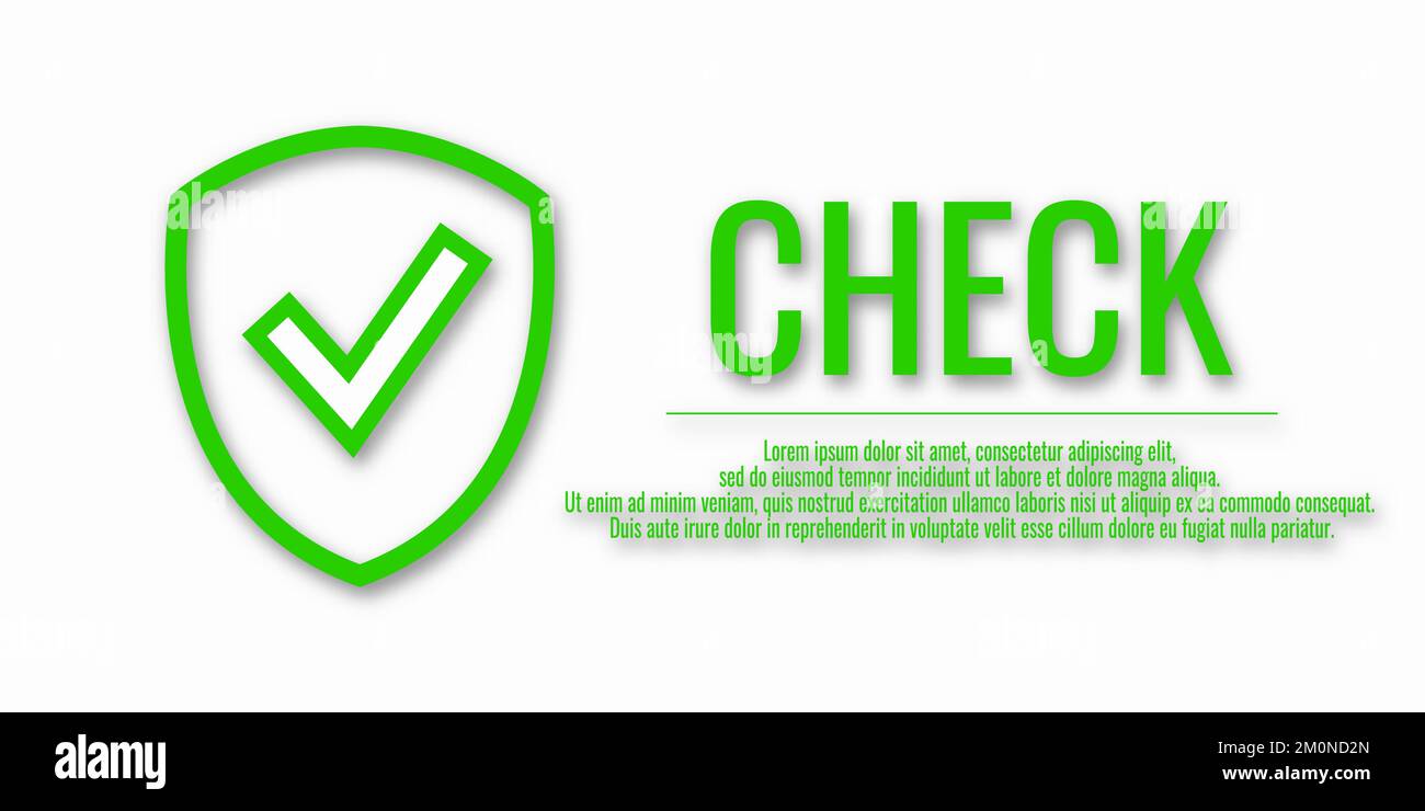 Banner shield check mark icon. Word CHECK. Place for your text. Cope ...