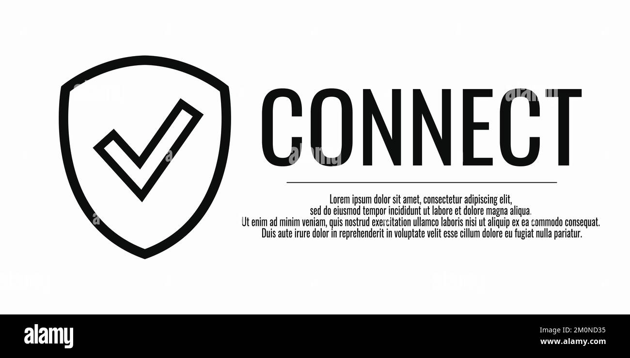 Word CONNECT. Banner shield check mark icon. Place for your text. Cope ...