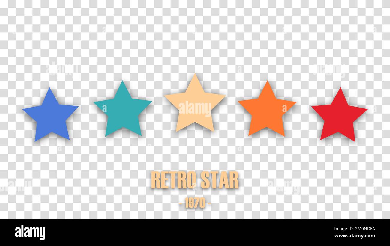 Colorful rating 5 stars in retro style on a transparent background ...