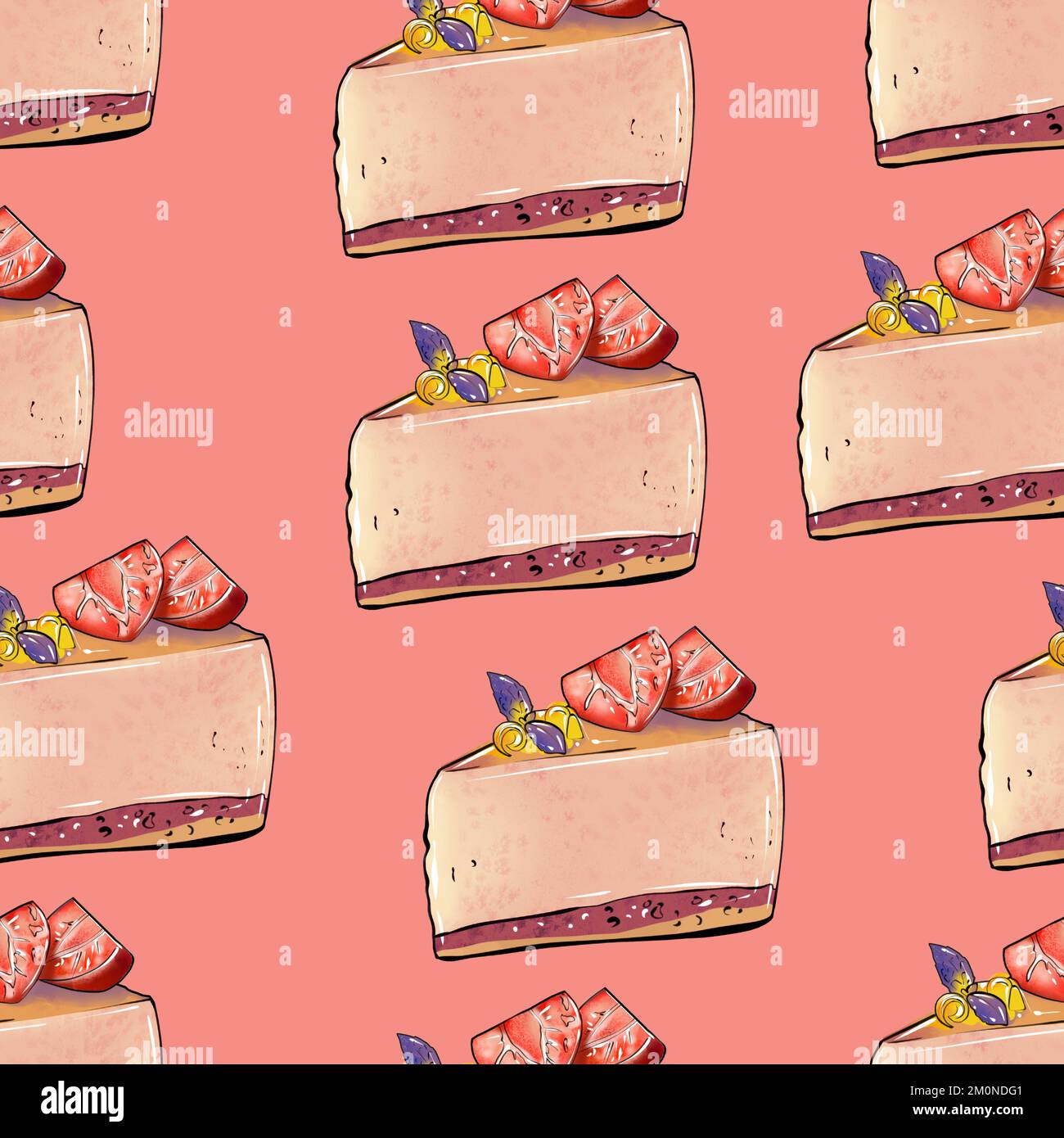 Illustration raster seamless pattern piece of cake souffle orange color ...