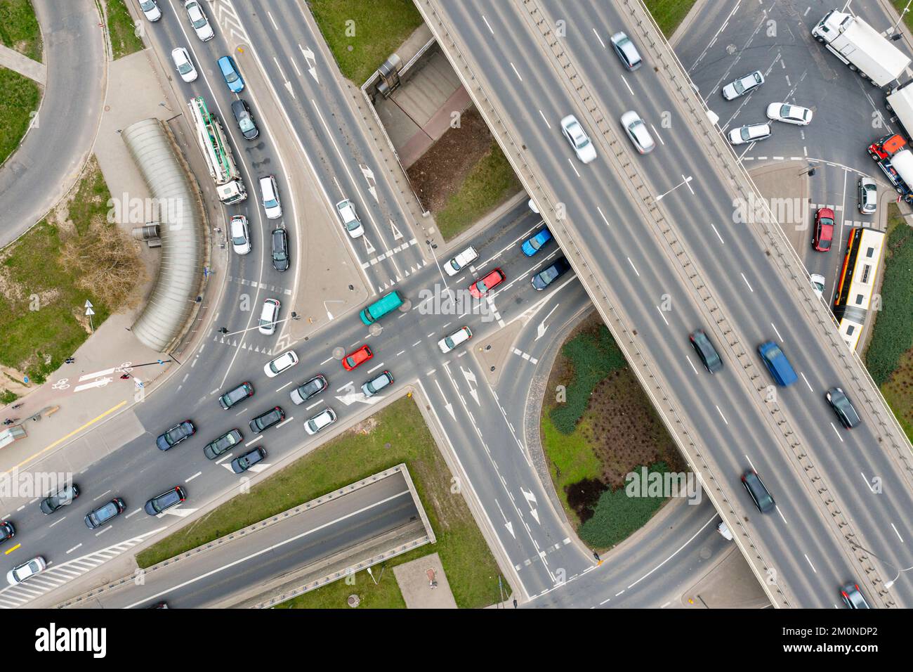 Multi-level intersection aerial landscape, perspective directly above ...
