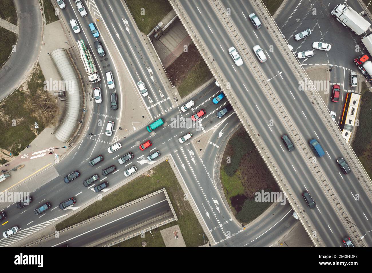 Multi-level intersection aerial landscape, perspective directly above ...