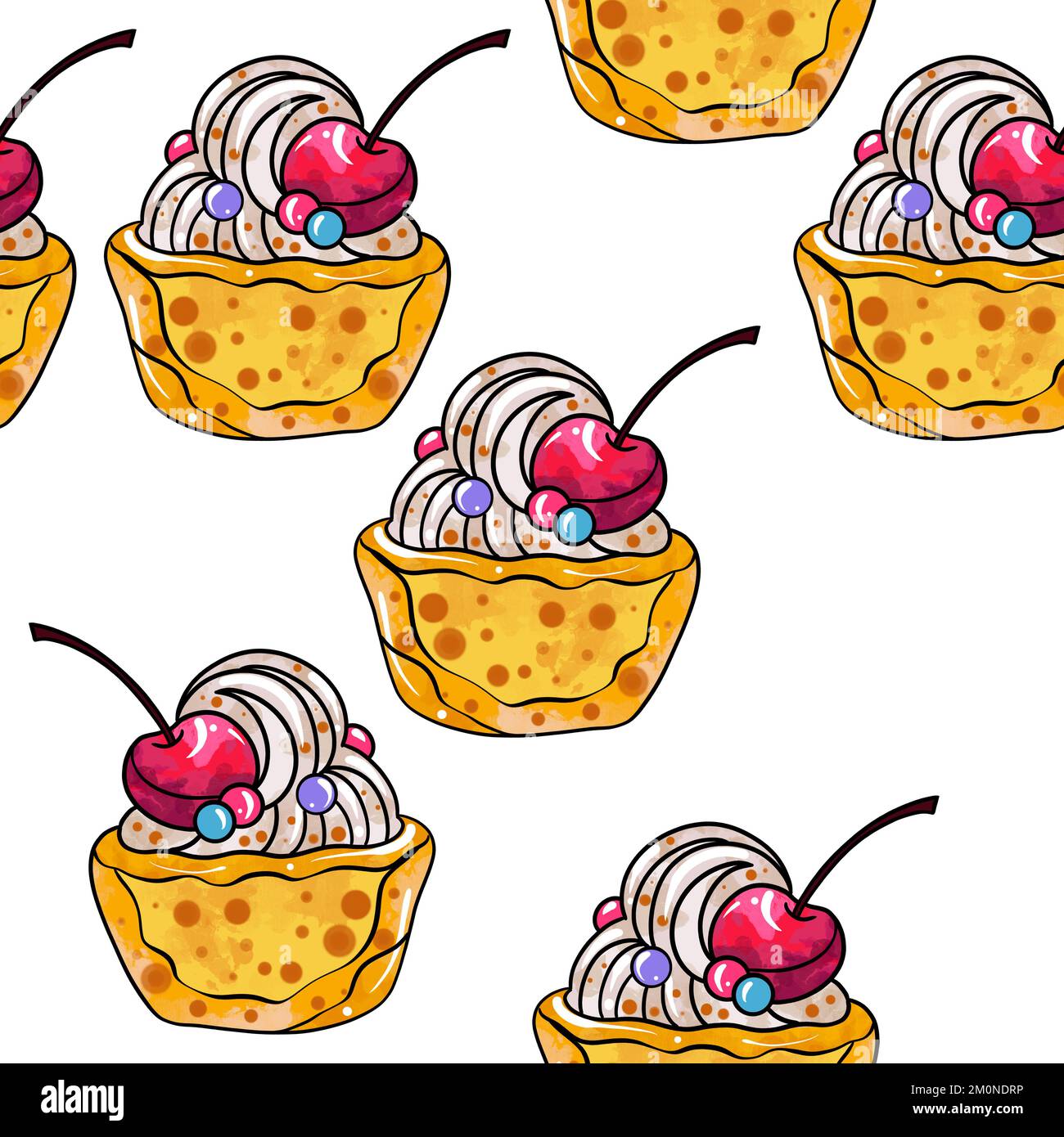 Seamless raster pattern of cupcakes with orange base and beige cream ...