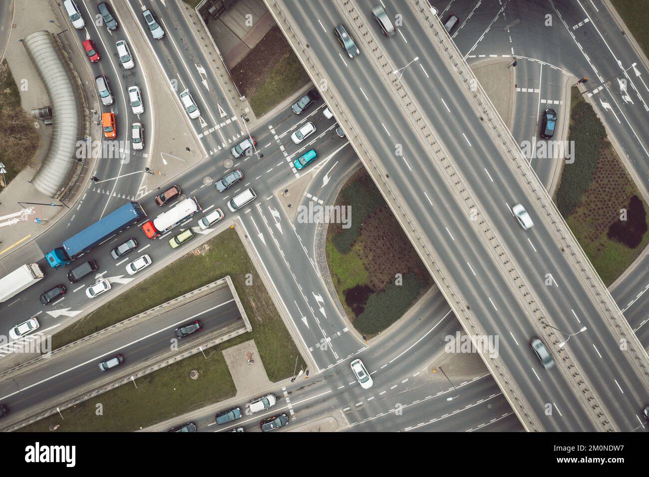 Multi-level intersection aerial landscape, perspective directly above ...