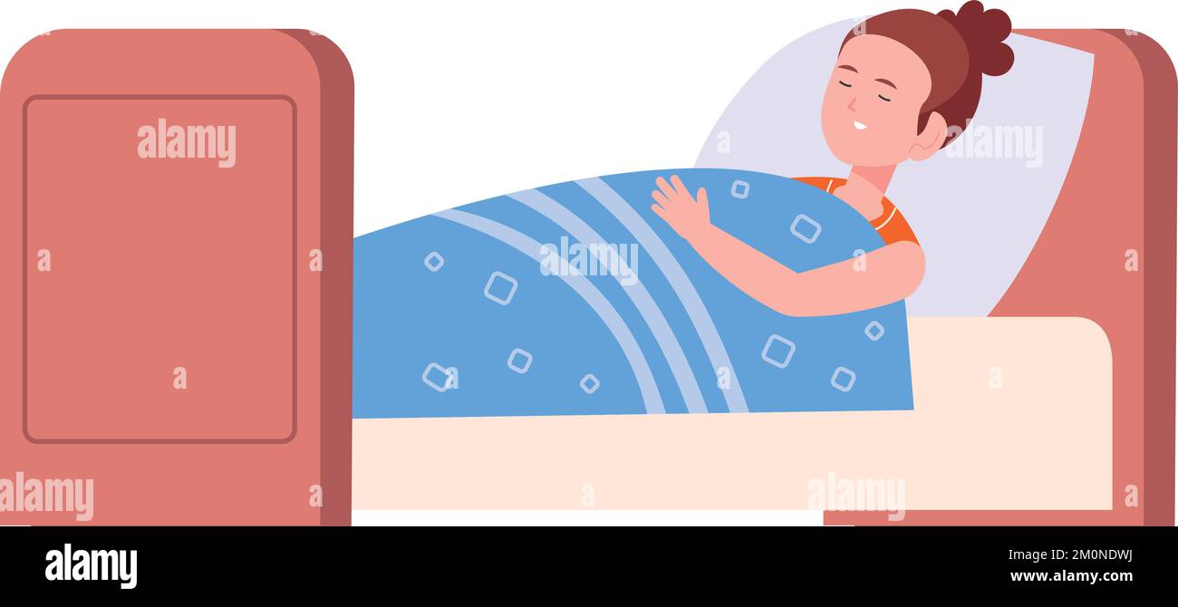 Girl sleeping in bed. Child night rest. Kid dream isolated on white ...