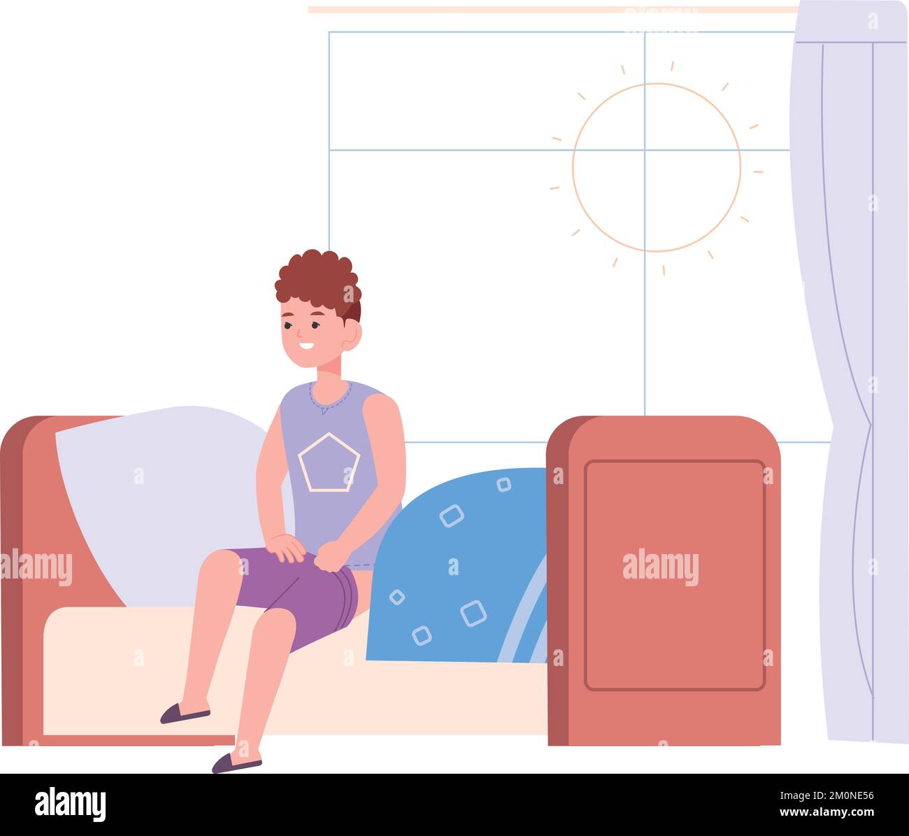 Wake up kid dressing. Morning daily routine isolated on white ...