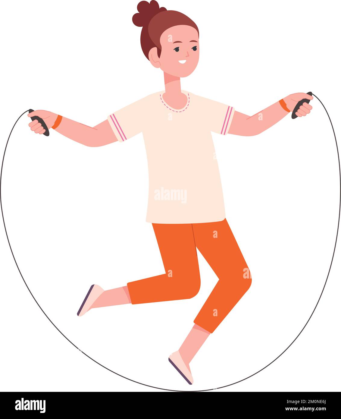 Happy girl jumping on skipping rope. Active child isolated on white ...