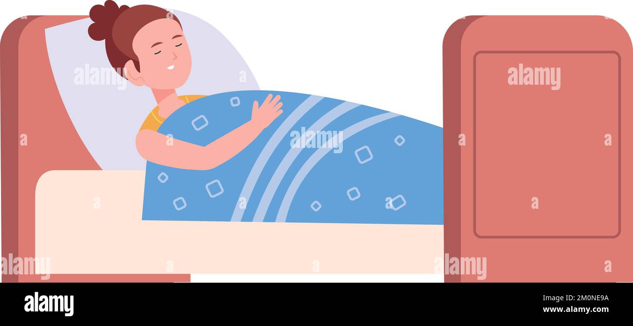 Child resting in bed. Cute sleeping girl character isolated on white ...