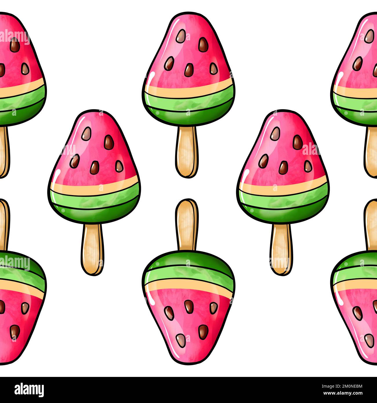 Seamless raster pattern of red green ice cream on stick with watermelon ...