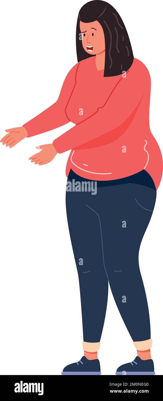 Woman talking. Worried person character standing pose isolated on white ...