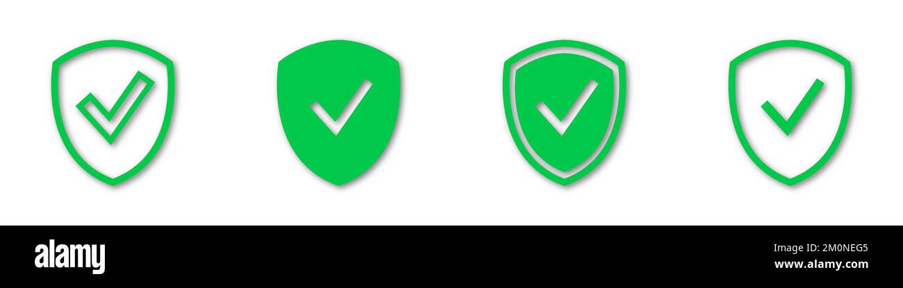 Shield check mark icon set. Protection approve sign. Safe icon. Tick ...