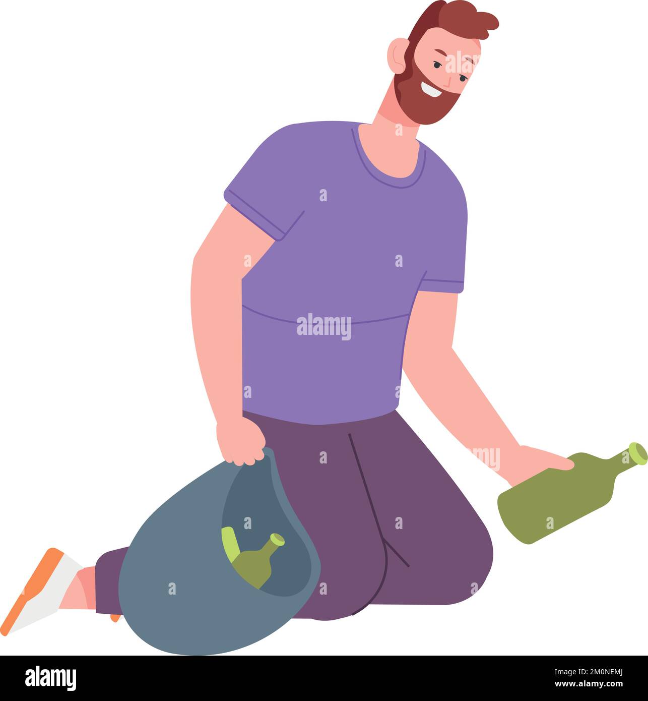 Man collecting glass waste into trash bags. Cleaning environment ...