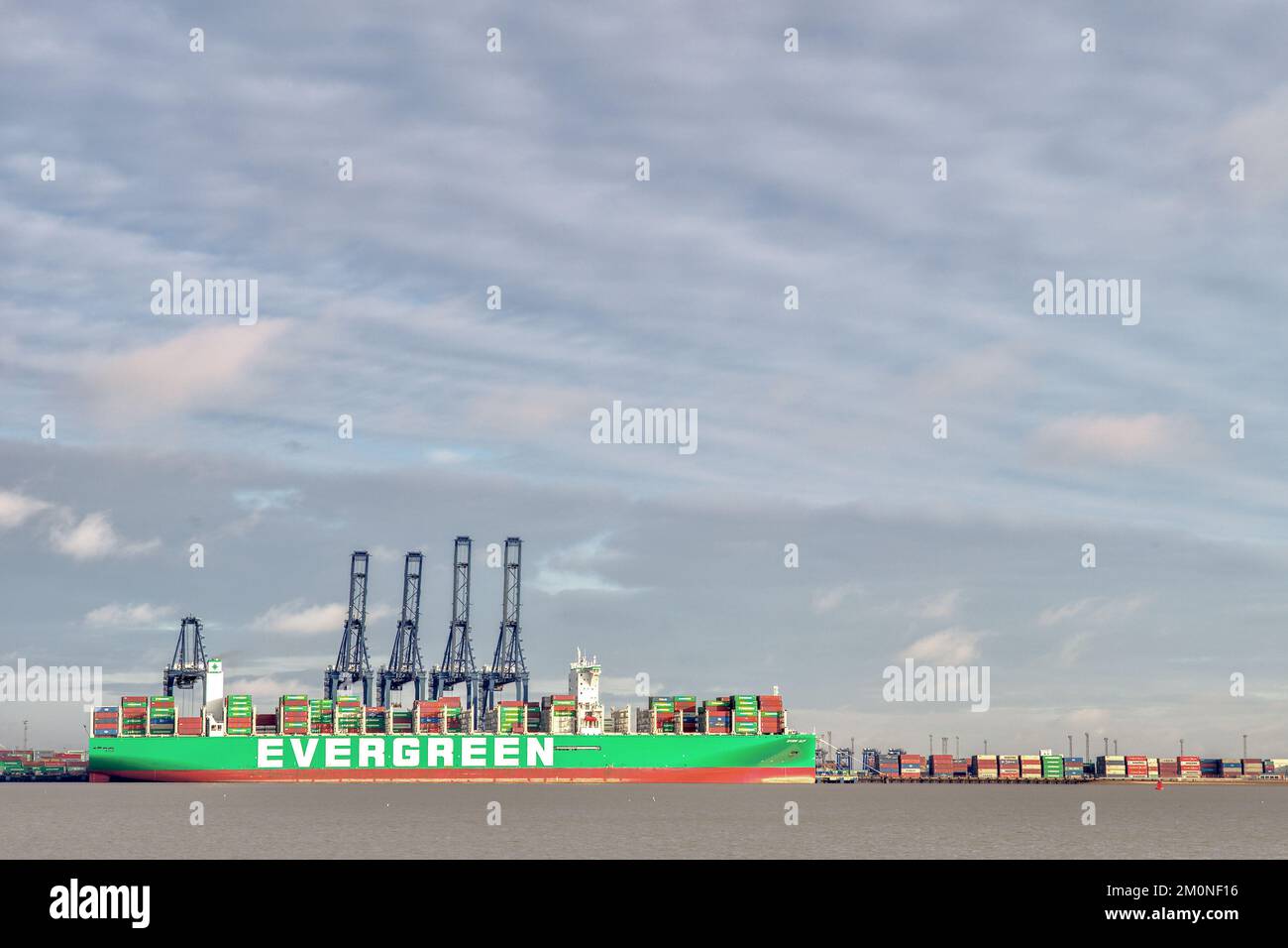 Container ship Ever Alp moored at the Port of Felixstowe, Suffolk, UK ...