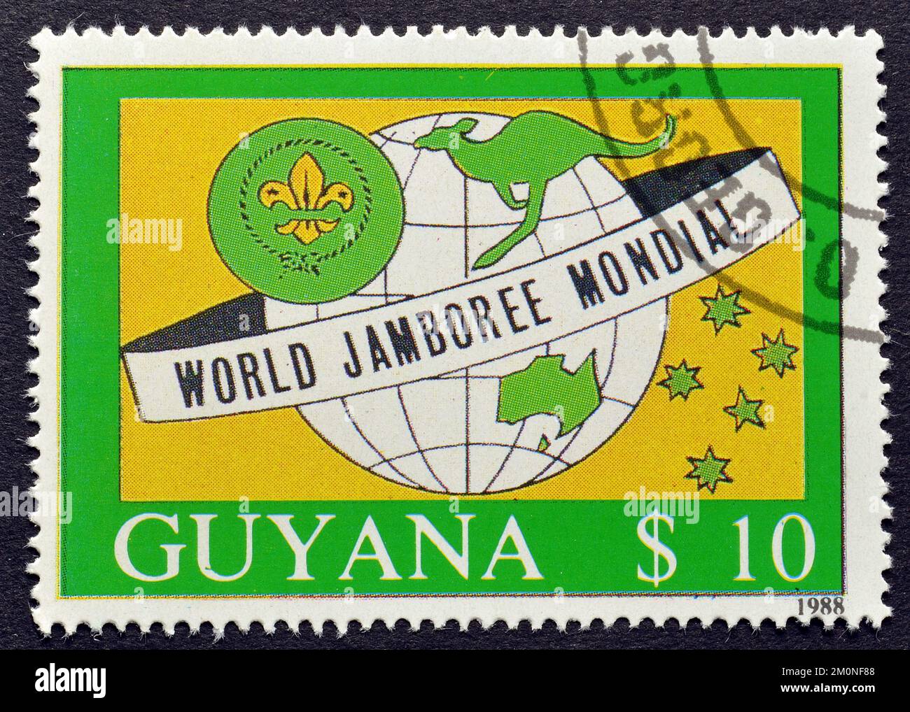 Cancelled postage stamp printed by Guyana, that shows Earth and Scout ...