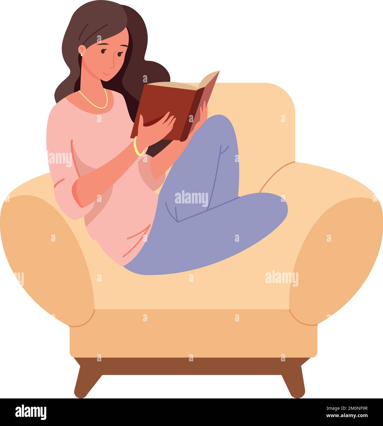 Woman read in cozy armchair. Hobby icon. Resting person isolated on ...